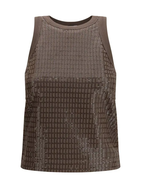 Brunello Cucinelli Cotton Top With Luminous Embroidery - Brown