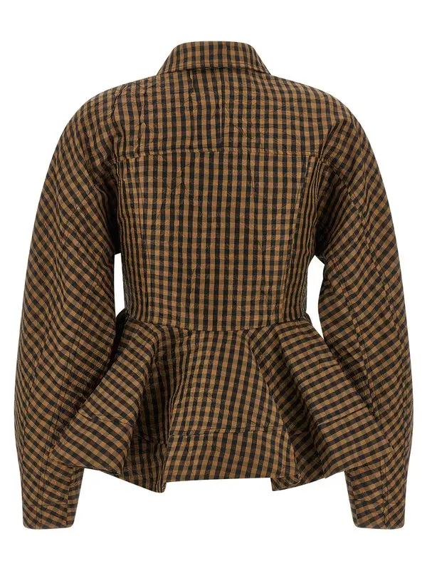 GANNI Crinkled Check Print Taffeta Blouse - Brown
