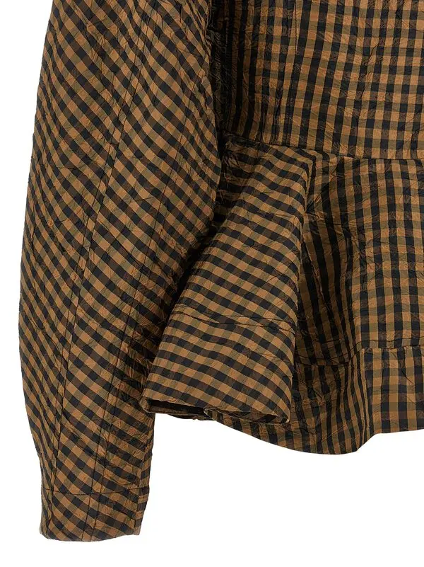 GANNI Crinkled Check Print Taffeta Blouse - Brown