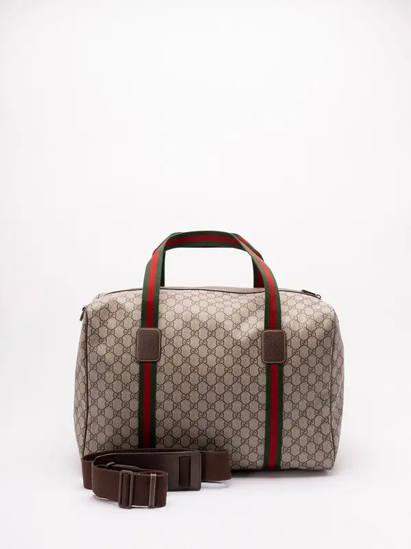 Gucci Gg Supreme Canvas Medium Duffle Bag With Web Stripe