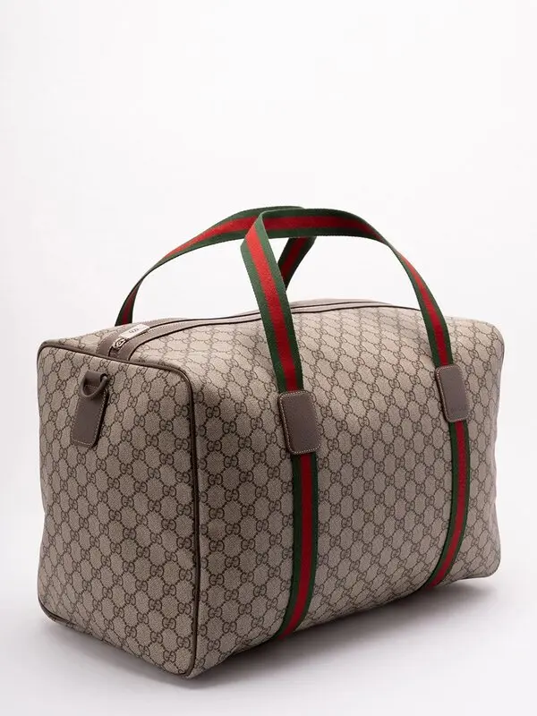 Gucci Gg Supreme Canvas Medium Duffle Bag With Web Stripe