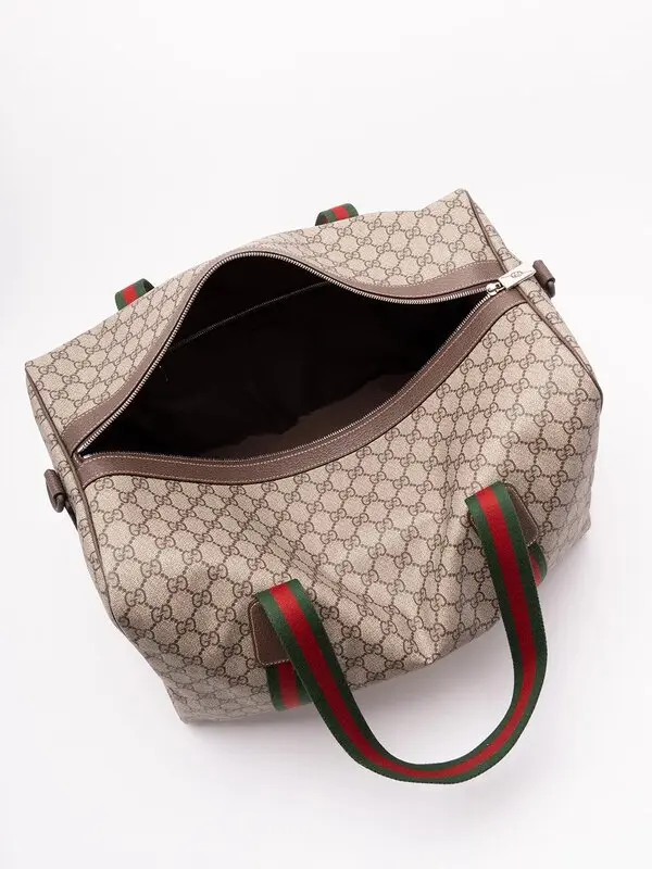 Gucci Gg Supreme Canvas Medium Duffle Bag With Web Stripe