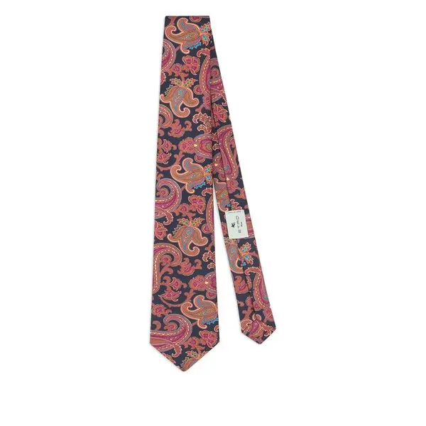 Etro Dark Paisley Motif Silk Neck Tie - Blue