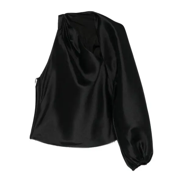 SELF-PORTRAIT One Shoulder Asymmetric Sleeve Blouse - Black