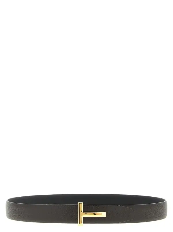 TOM FORD Hammered Reversible Leather Belt With Gold Logo Buckle - Multicolor
