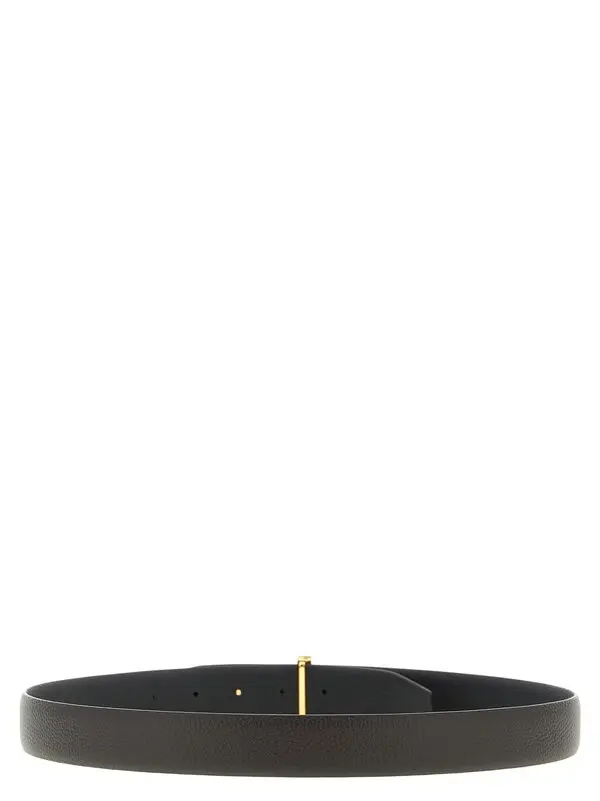 TOM FORD Hammered Reversible Leather Belt With Gold Logo Buckle - Multicolor