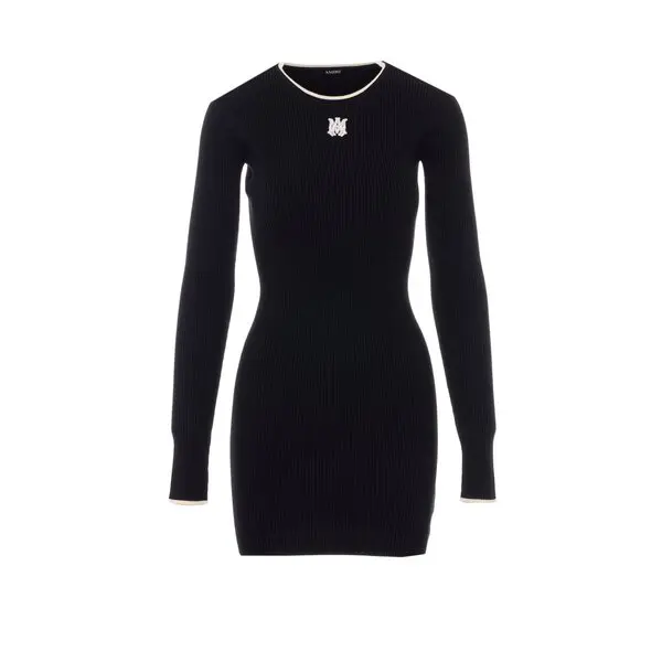 Amiri Long-sleeve Crew Neck Knit Mini Dress With Embroidered Logo