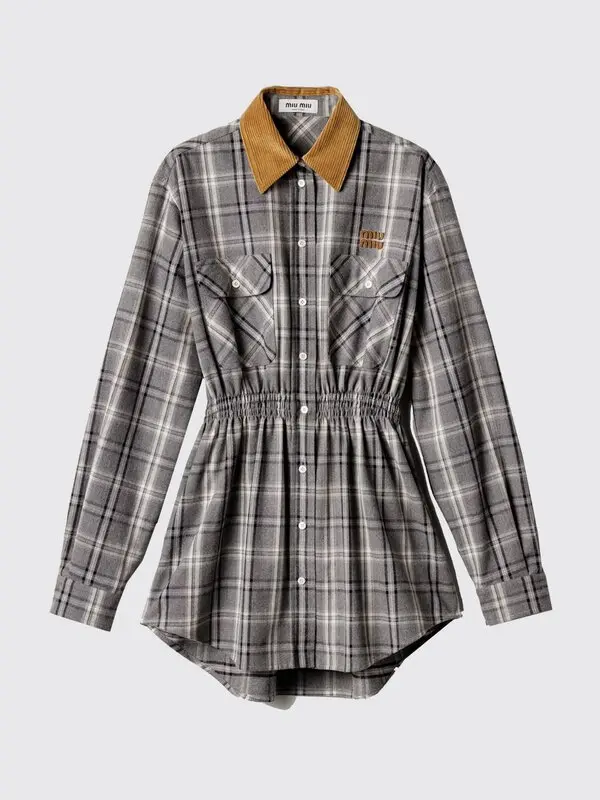 Miu Miu Plaid Dress With Corduroy Collar
