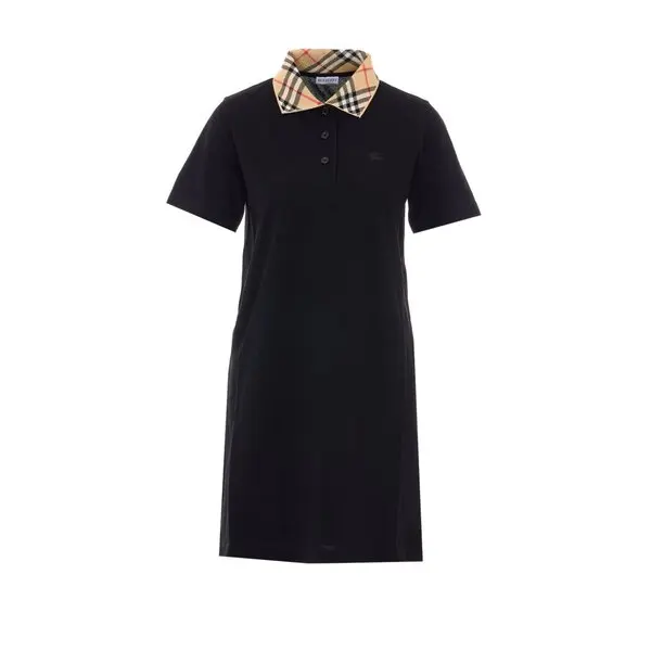 Burberry Check Collar Short Sleeve Dress - Black