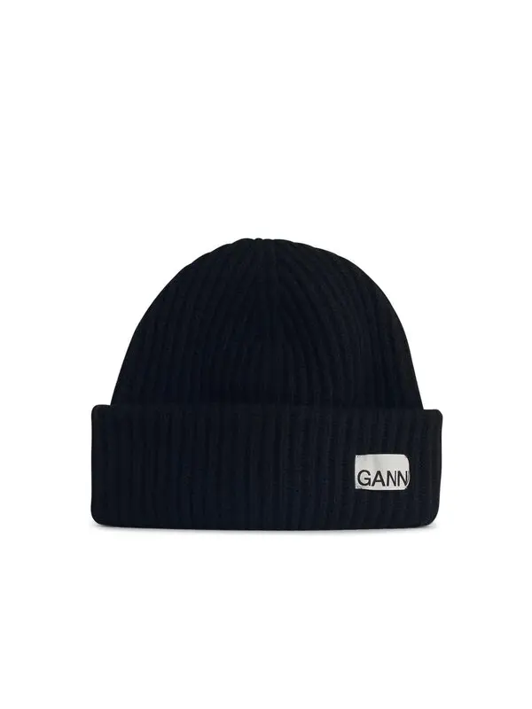 GANNI Ribbed Wool Beanie - Black