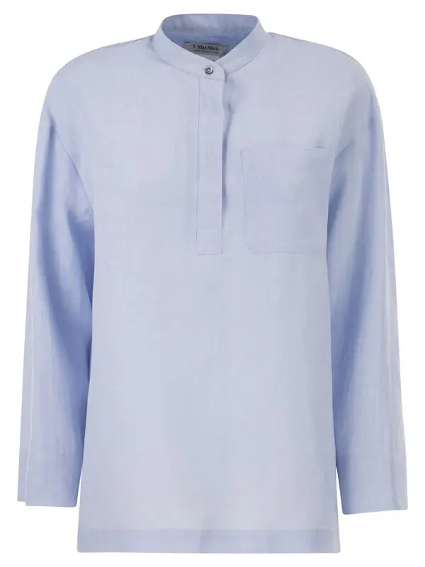 Max Mara S Washed Linen Shirt With Mandarin Collar And Patch Pocket