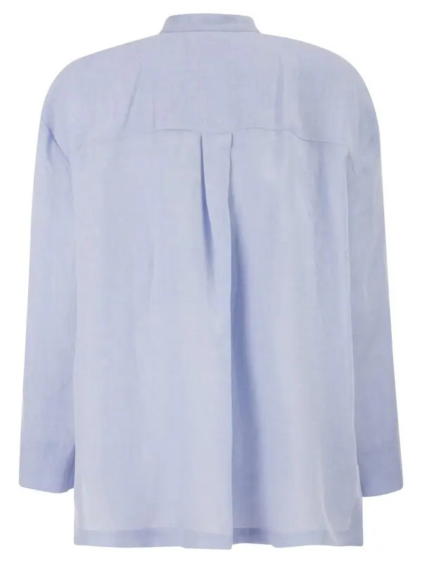 Max Mara S Washed Linen Shirt With Mandarin Collar And Patch Pocket