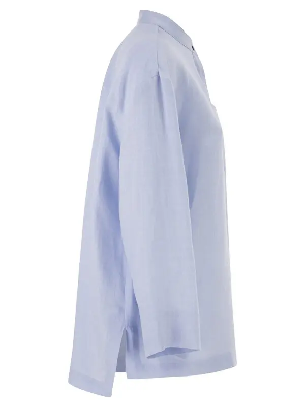 Max Mara S Washed Linen Shirt With Mandarin Collar And Patch Pocket