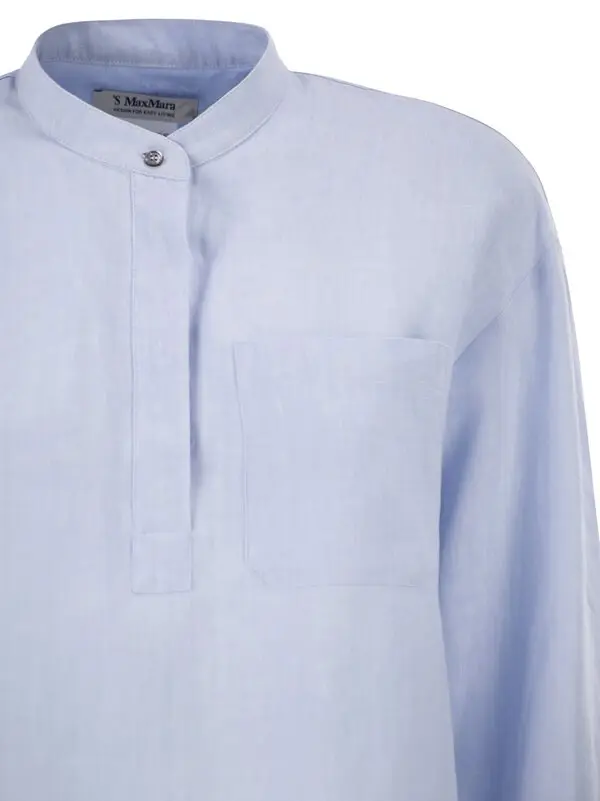 Max Mara S Washed Linen Shirt With Mandarin Collar And Patch Pocket