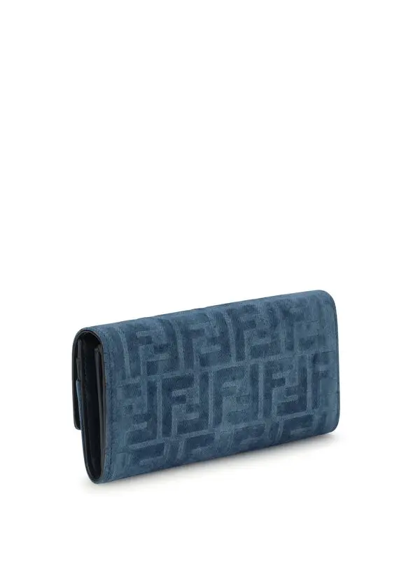 Fendi Ff Denim Clutch Bag With Metal Logo - Blue