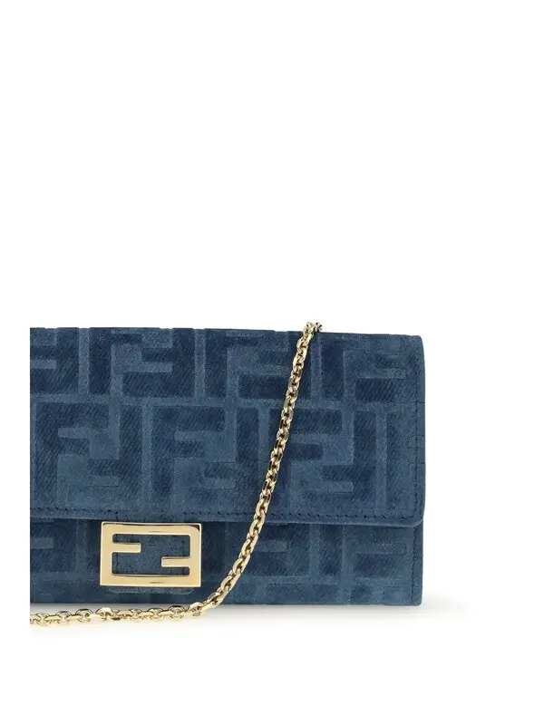Fendi Ff Denim Clutch Bag With Metal Logo - Blue