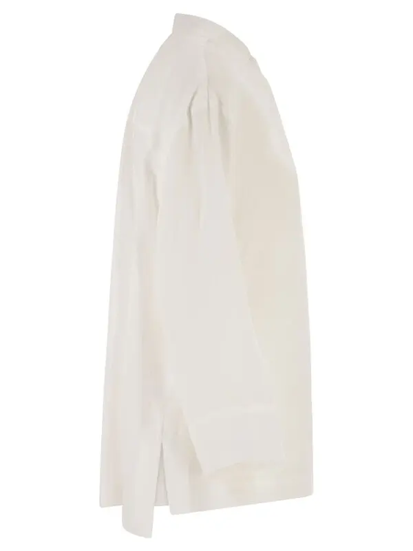 Max Mara S Washed Linen Mandarin Collar Shirt - White