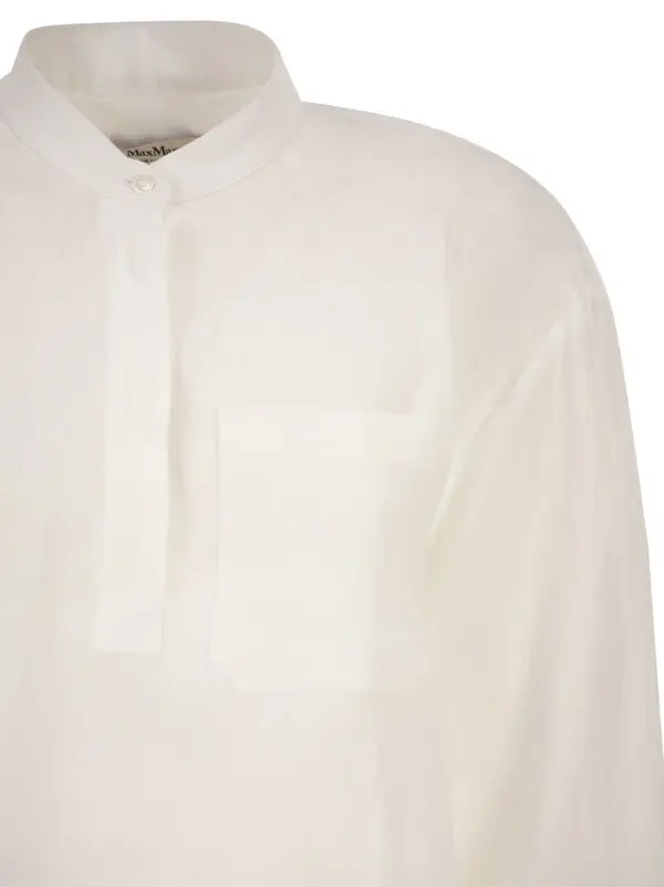 Max Mara S Washed Linen Mandarin Collar Shirt - White