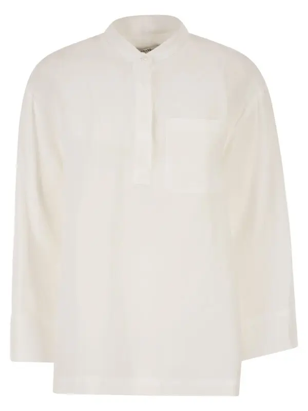 Max Mara S Washed Linen Mandarin Collar Shirt - White