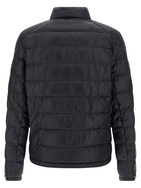 Moncler Quilted Down Jacket With High Neck And Logo Patch - Blue