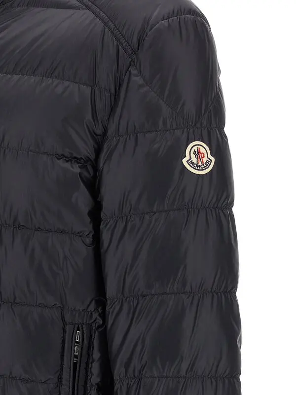Moncler Quilted Down Jacket With High Neck And Logo Patch - Blue