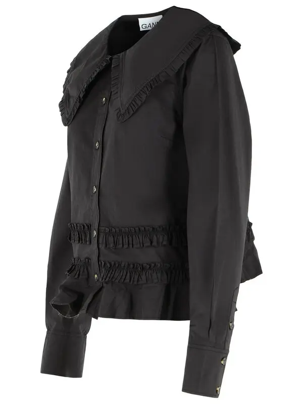 GANNI Cotton Shirt With Ruffle Detailing