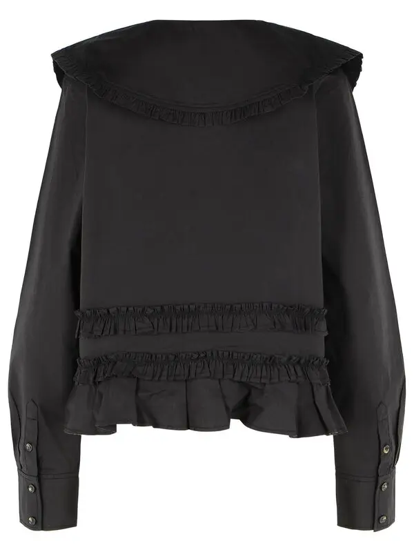 GANNI Cotton Shirt With Ruffle Detailing