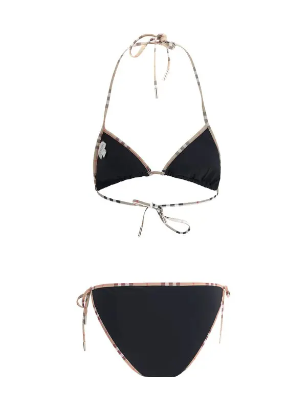 Burberry Bikini Set With Archive Check Trim - Black