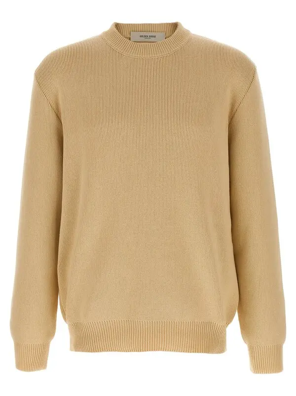 GOLDEN GOOSE Davis Cotton Blend Sweater With Back Logo Patch - Cream