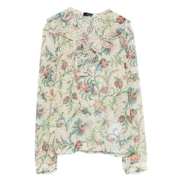 Etro Floral Print Silk Viscose Blouse - Cream