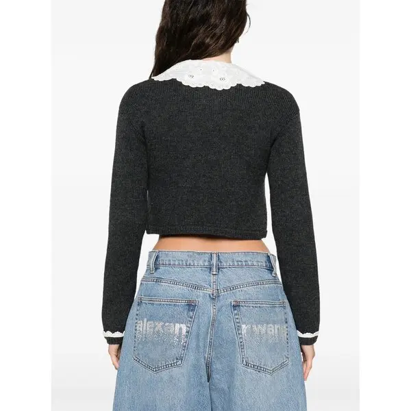 SELF-PORTRAIT Grey Lace Detailing Cardigan