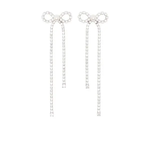 SELF-PORTRAIT Crystal Embellished Bow Drop Earrings - Silver