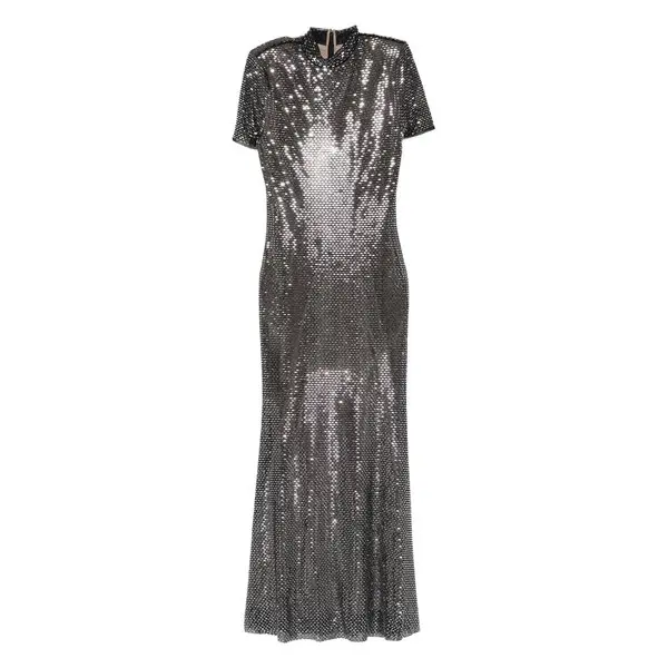 SELF-PORTRAIT Embellished Mock Neck Short Sleeve Maxi Dress