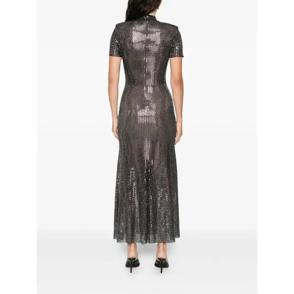 SELF-PORTRAIT Embellished Mock Neck Short Sleeve Maxi Dress