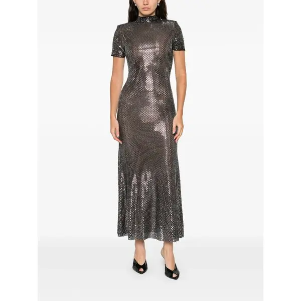 SELF-PORTRAIT Embellished Mock Neck Short Sleeve Maxi Dress