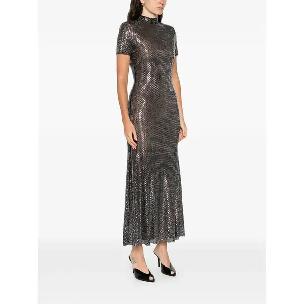 SELF-PORTRAIT Embellished Mock Neck Short Sleeve Maxi Dress