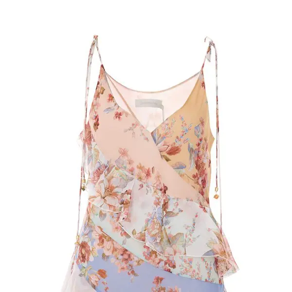 Zimmermann Sleeveless Floral Print Ruffled Dress