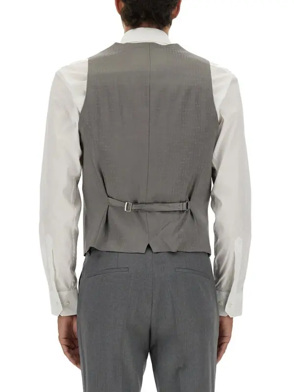 BOSS Slim Fit Vest In Virgin Wool - Gray