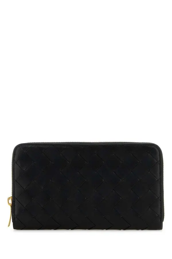 Bottega Veneta Leather Intrecciato Wallet - Black