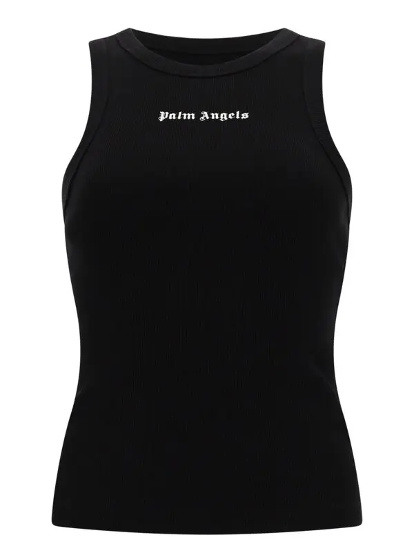 Palm Angels Ribbed Logo Tank Top - Black