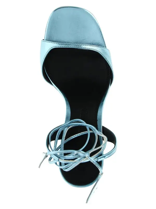 Attico Ora Laminated Leather Square Toe Lace-up Stiletto Sandals - Blue