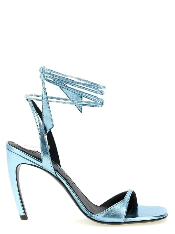 Attico Ora Laminated Leather Square Toe Lace-up Stiletto Sandals - Blue