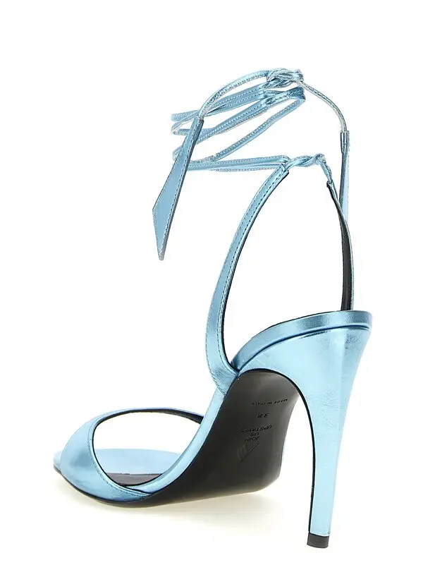 Attico Ora Laminated Leather Square Toe Lace-up Stiletto Sandals - Blue