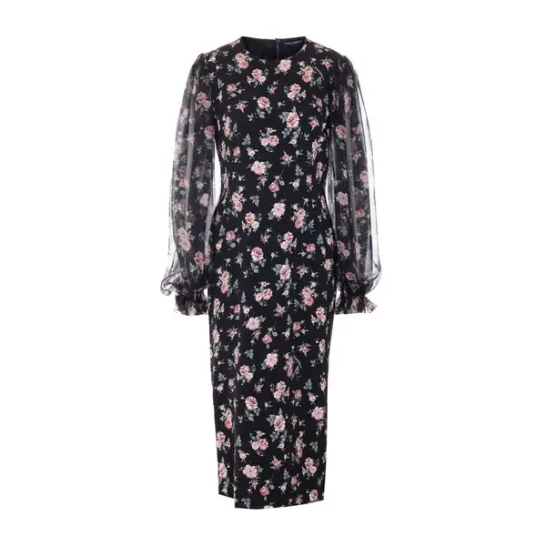 Dolce & Gabbana Floral Print Silk Blend Dress - Black