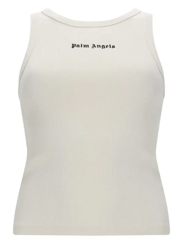 Palm Angels Ribbed Logo Tank Top - White