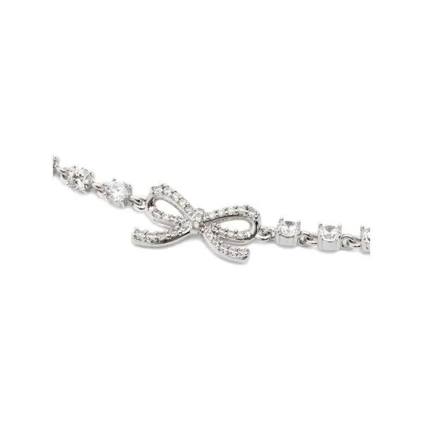 SELF-PORTRAIT Tone Crystal Embellished Bow Detail Necklace - Silver