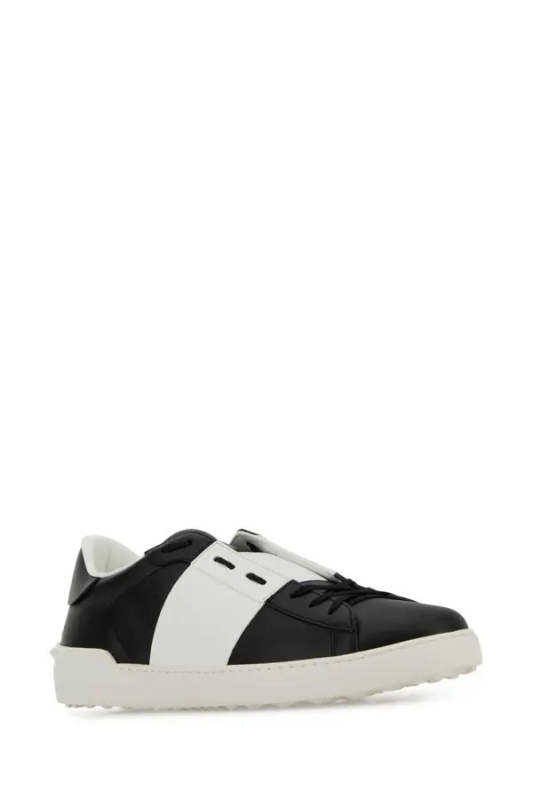 Valentino Garavani Calf Leather Open Sneakers With White Band - Black