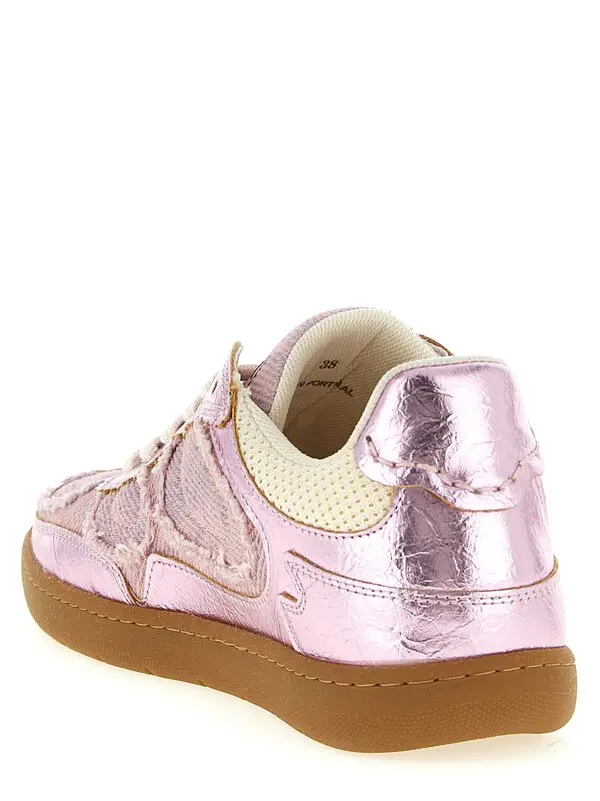 GANNI 08" Sneakers In Denim-effect And Metallic Leather-effect Fabric - Pink