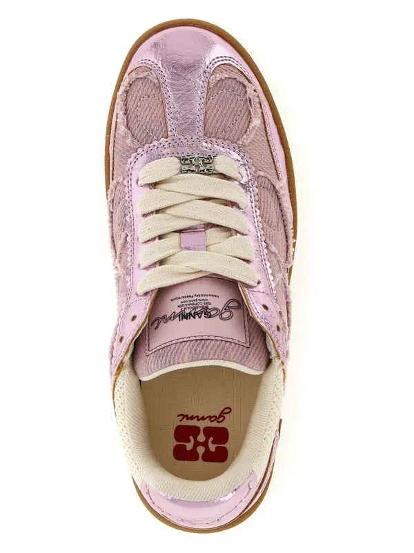GANNI 08" Sneakers In Denim-effect And Metallic Leather-effect Fabric - Pink