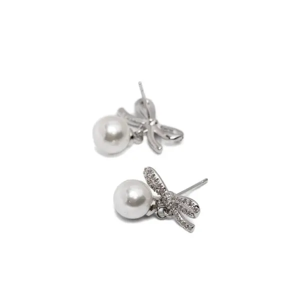 SELF-PORTRAIT Crystal Embellished Bow And Faux Pearl Drop Earrings - Silver